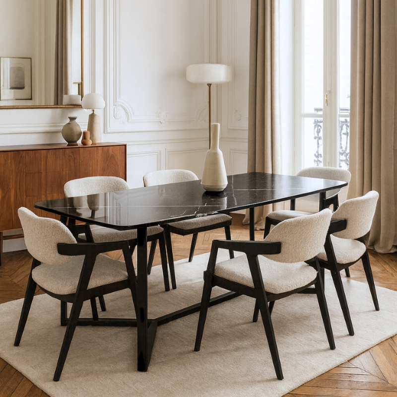 Table à manger Nørvik en marbre noir véritable | Atelier Travertin